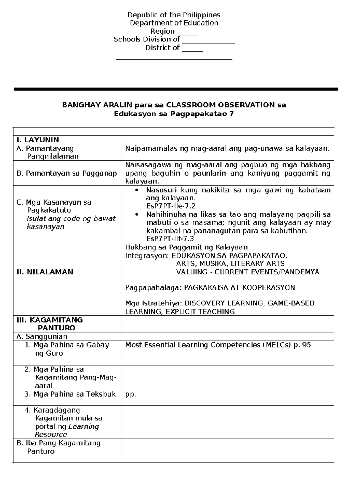 DLP ESP7 Q2 Hakbang sa Paggamit ng Kalayaan - Republic of the ...