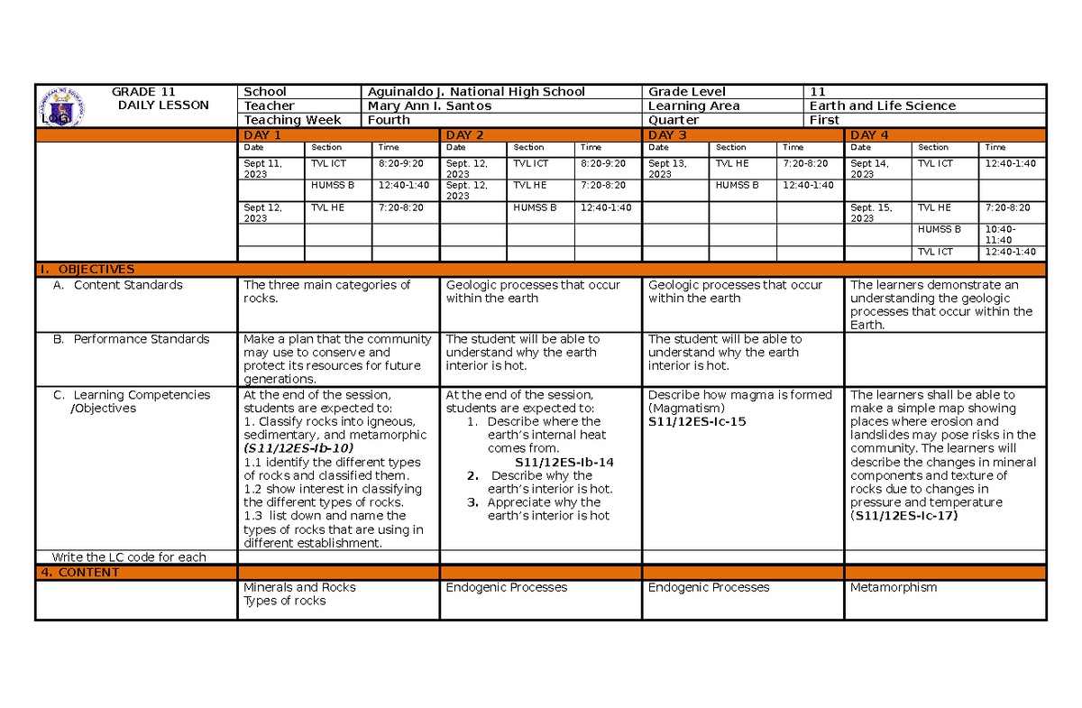 EAL 4th WEEK DLL - GRADE 11 DAILY LESSON LOG School Aguinaldo J ...