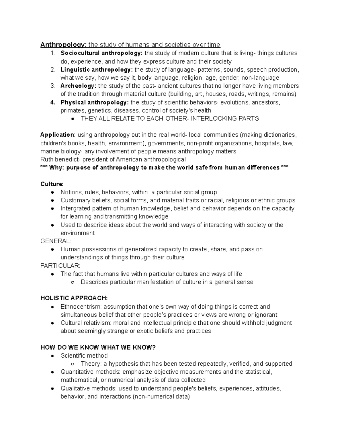 Intro to Anthro - Anthropology: the study of humans and societies over ...