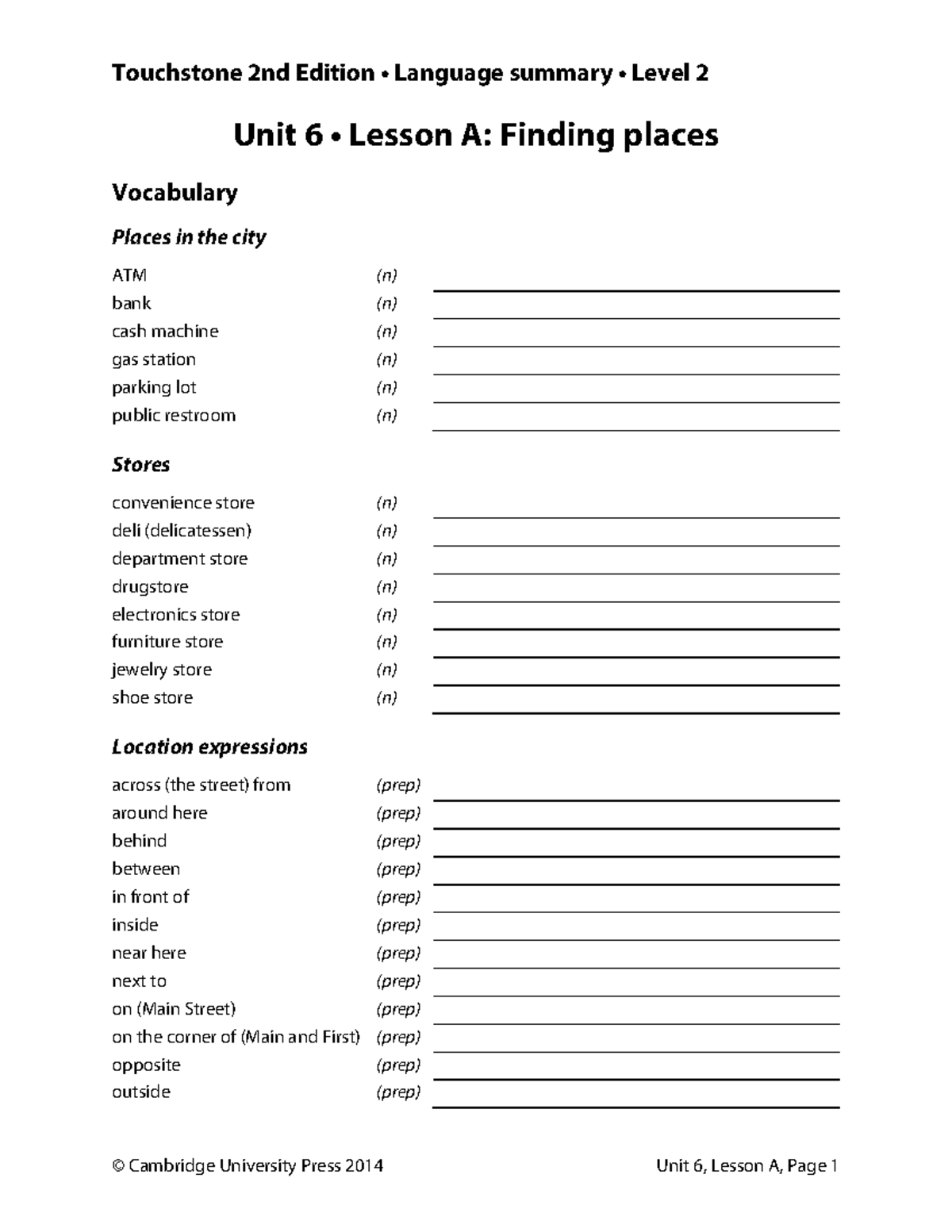 TS2e L2 U6 LA Langsum - Gramática - Touchstone 2nd Edition • Language summary • Level 2 Unit 6 ...