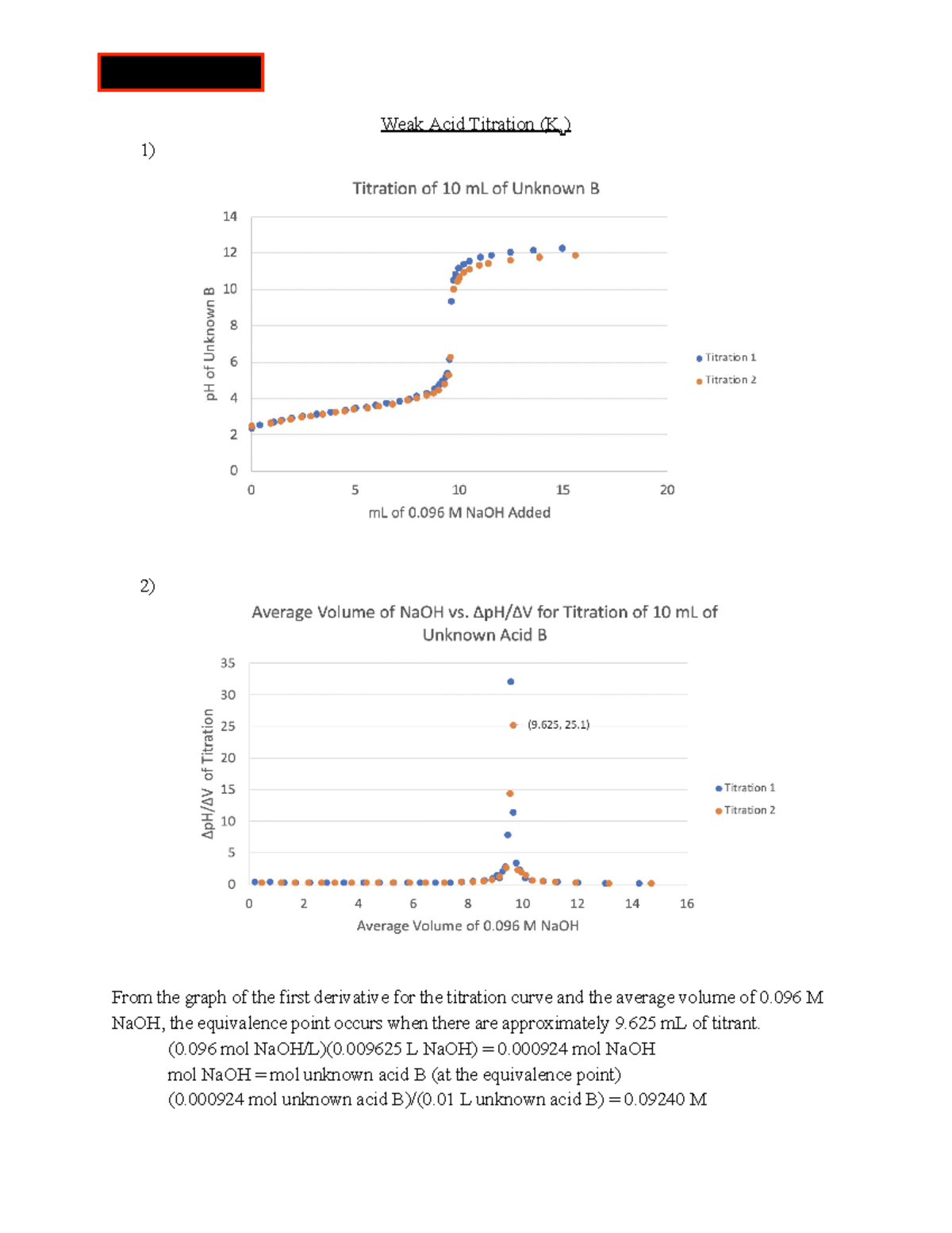 CHEM 202L Weak Acid Titration Post Lab - Weak Acid Titration (K a ) 1 ...