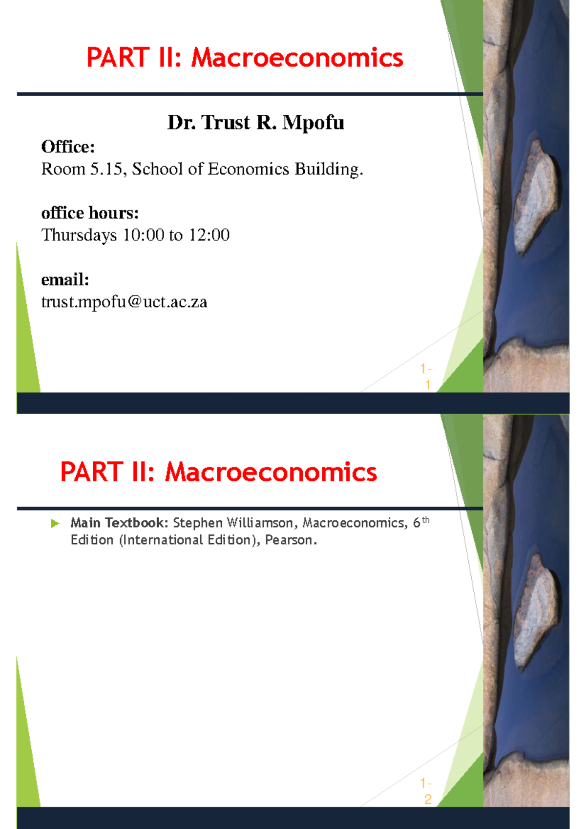 Lesson 8 - P1 Final - PART II: Macroeconomics 1 - 1 Dr. Trust R. Mpofu ...