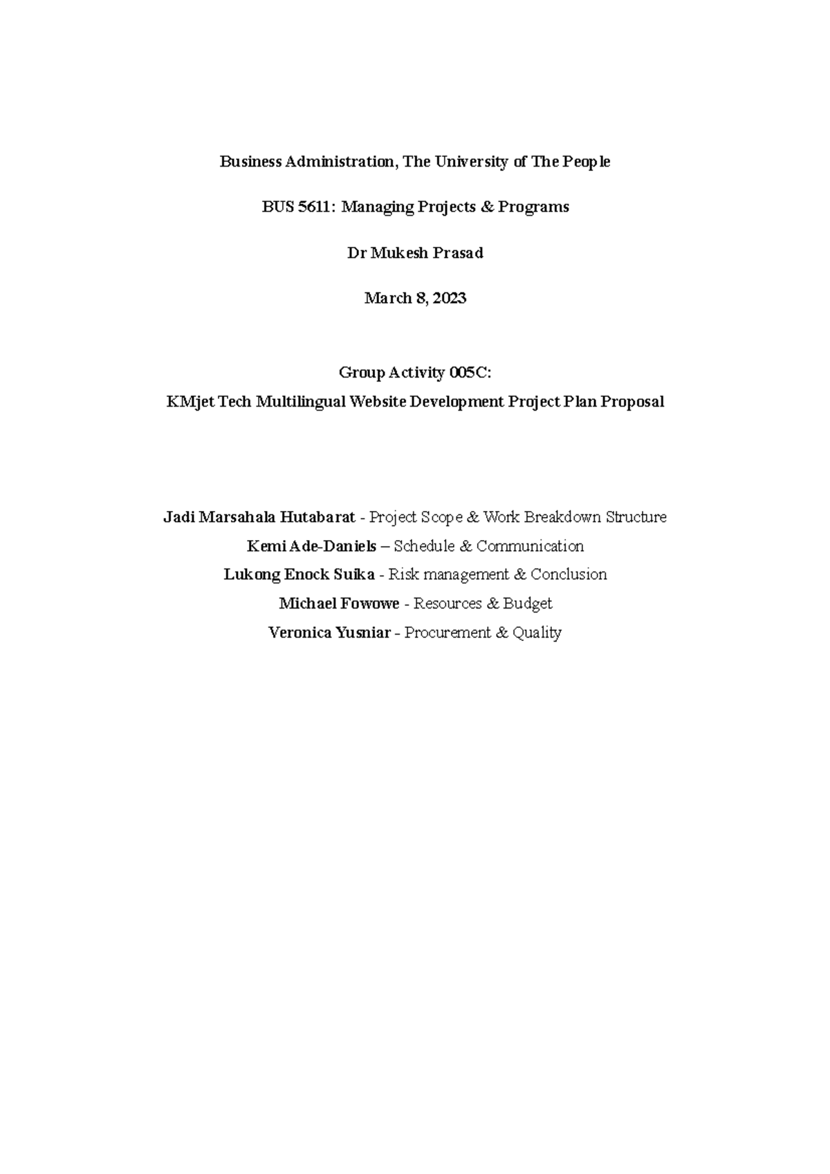 Group Project Final draft - Business Administration, The University of ...