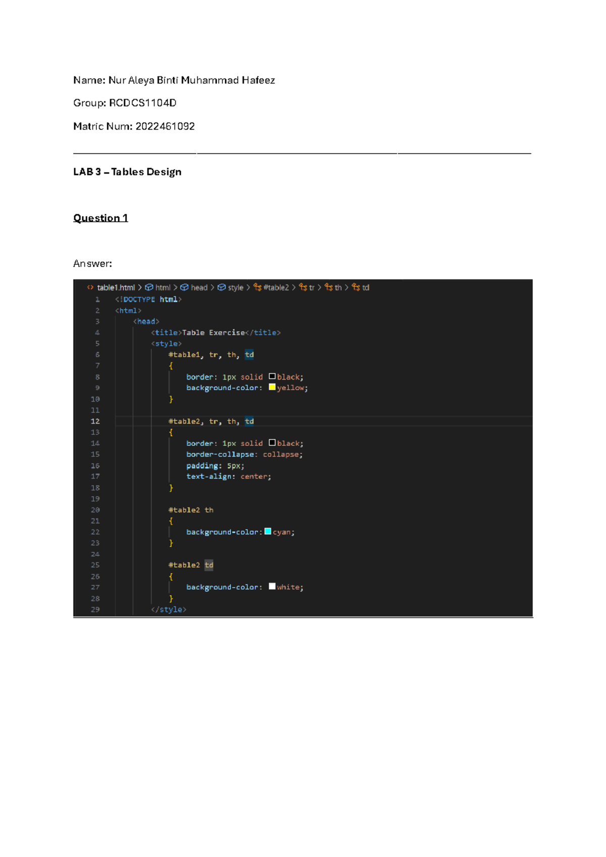 LAB3 4D Nur Aleya Muhammad Hafeez - introduction web - Name: Nur Aleya Binti Muhammad Hafeez ...