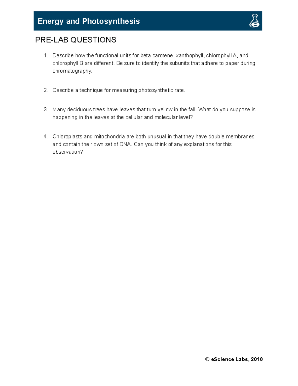 IB 1108 L20 Photosynthesis - PRE-LAB QUESTIONS Describe how the ...
