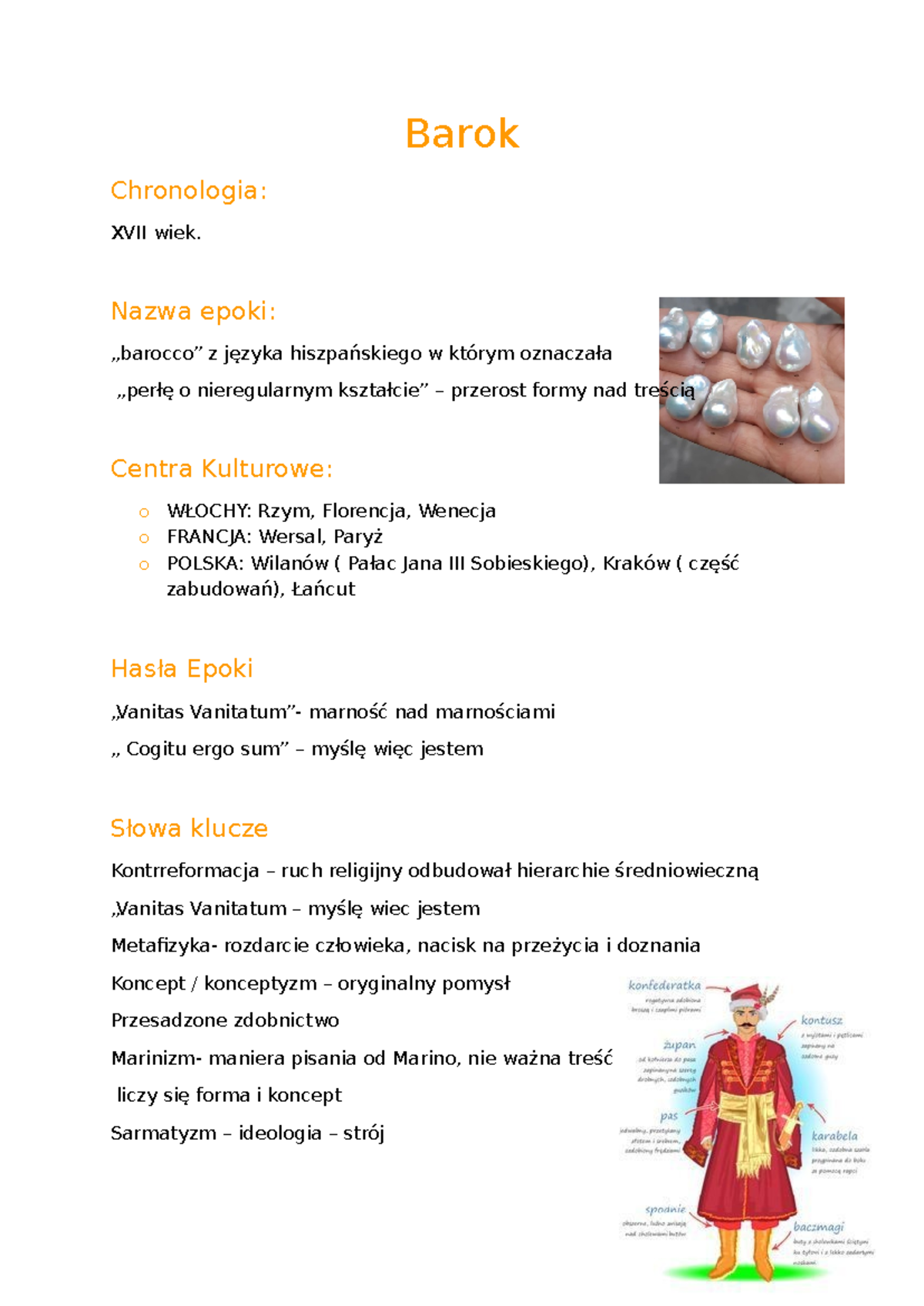 Barok- epoka - streszczenie epoki, najważniejsze informacje - Barok Chronologia: XVII wiek ...