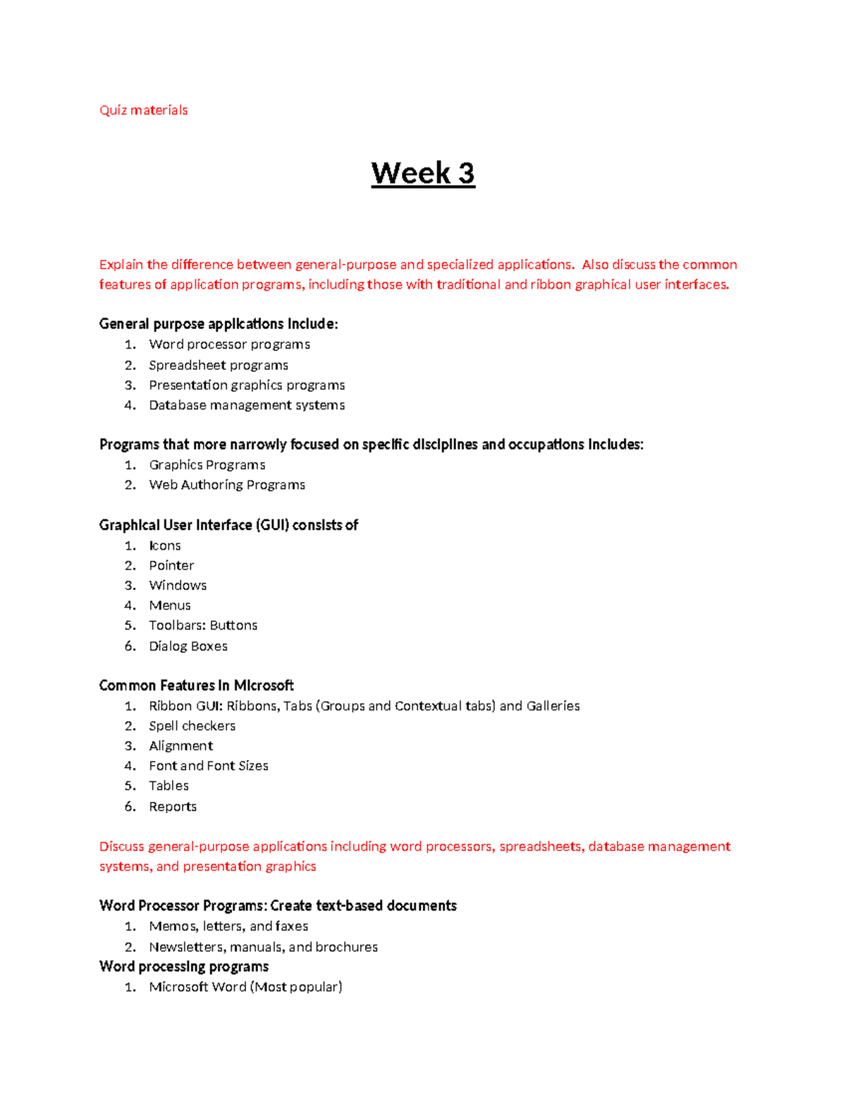 Quiz materials - good - Quiz materials Week 3 Explain the difference ...