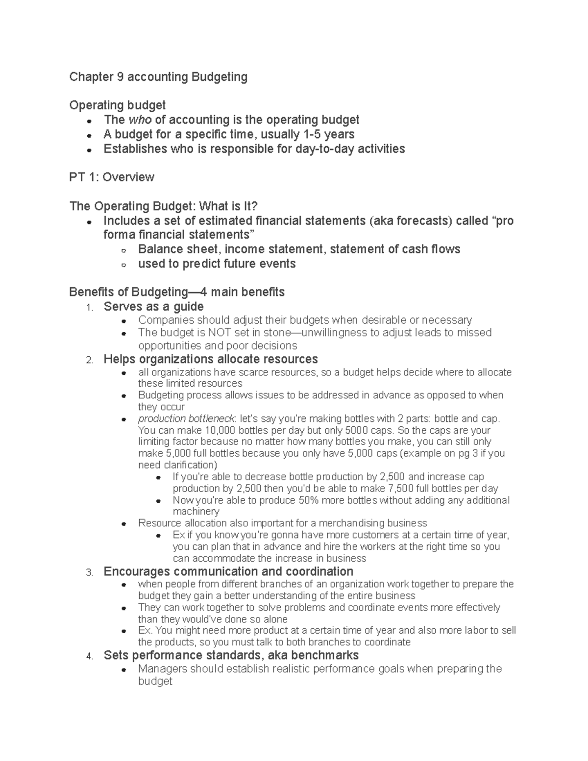 Chapter 9 Budgeting - Chapter 9 accounting Budgeting Operating budget ...