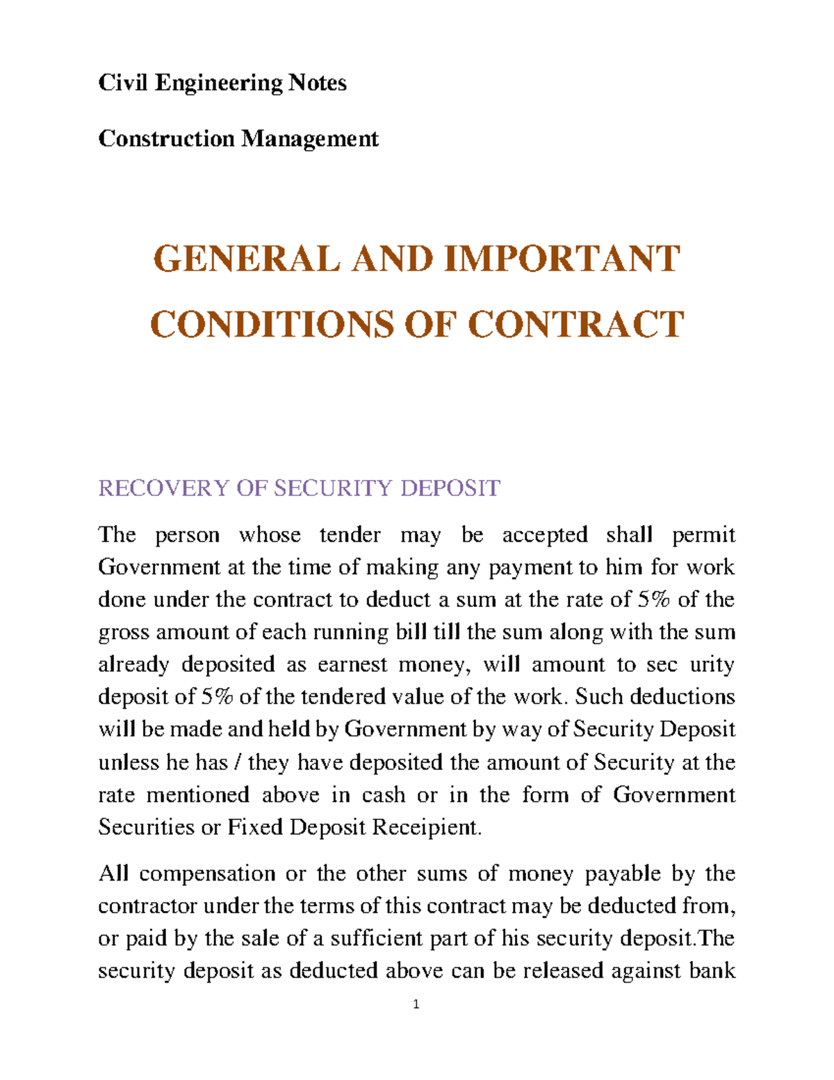 General AND Important Conditions OF Contract - Civil Engineering Notes ...