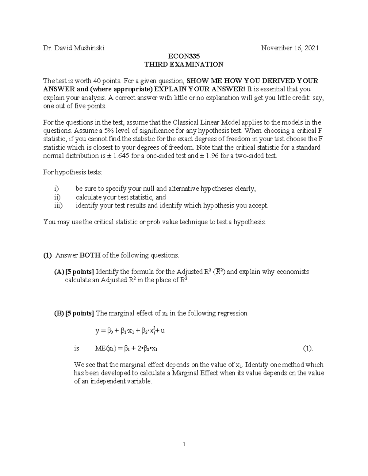 Ec335 2021 mt 3 - thầy david - Dr. David Mushinski November 16, 2021 ...