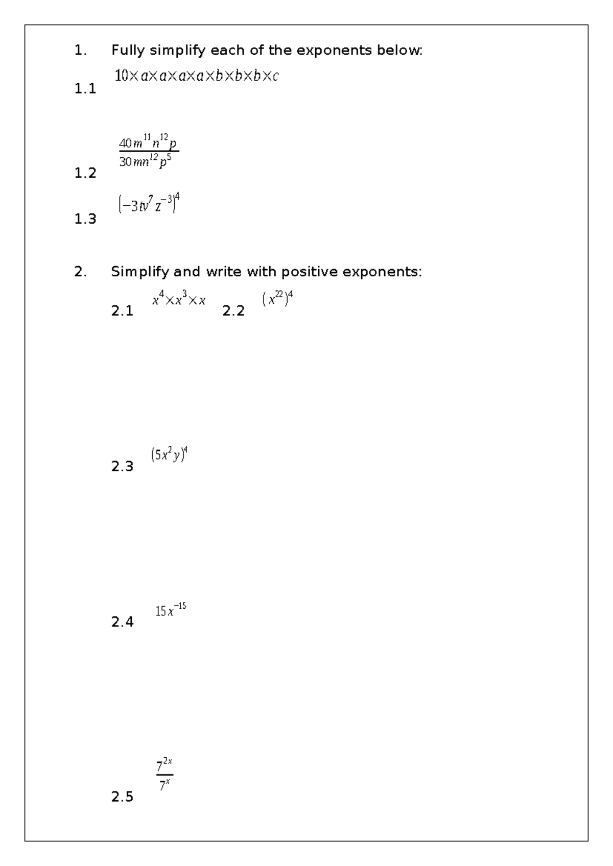 G9Tut Exponentsand Scientific Notation 2015 - 1. Fully simplify each of ...