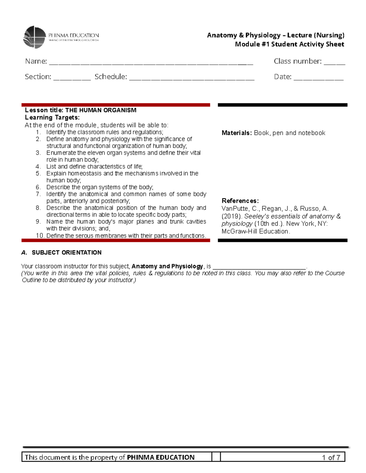 Nursing Anaphy Lec Session #1 - SAS (NEW Format) - Module #1 Student ...