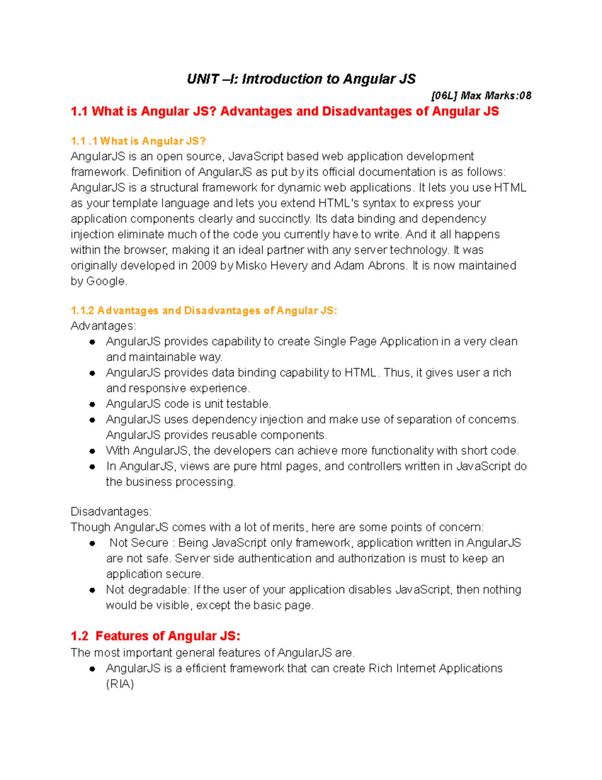 Angular MSc IT sem2 - UNIT –I: Introduction to Angular JS [06L] Max ...