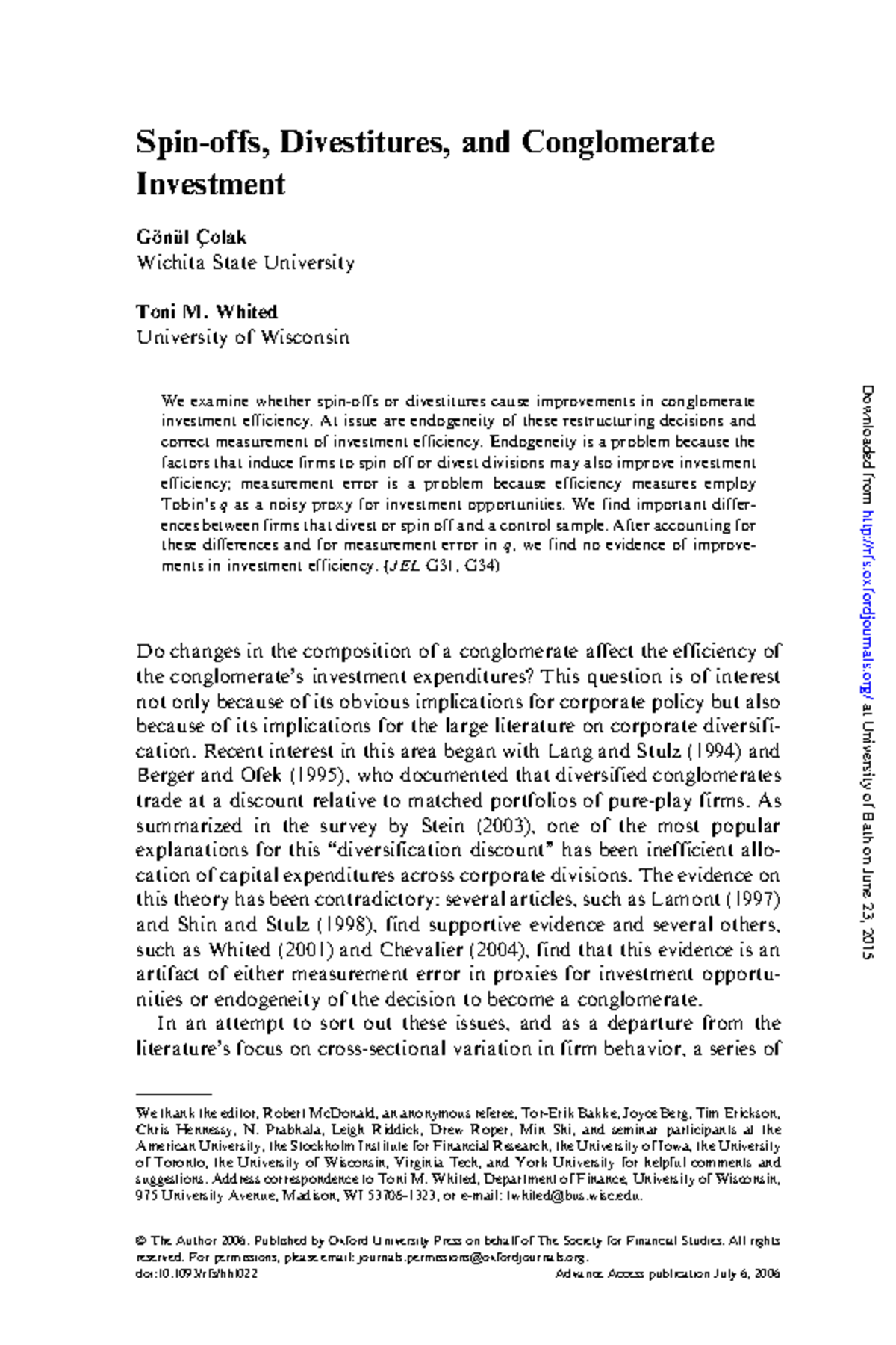[Review of Financial Studies 2006-jul 06 vol. 20 iss. 3] Colak, G ...