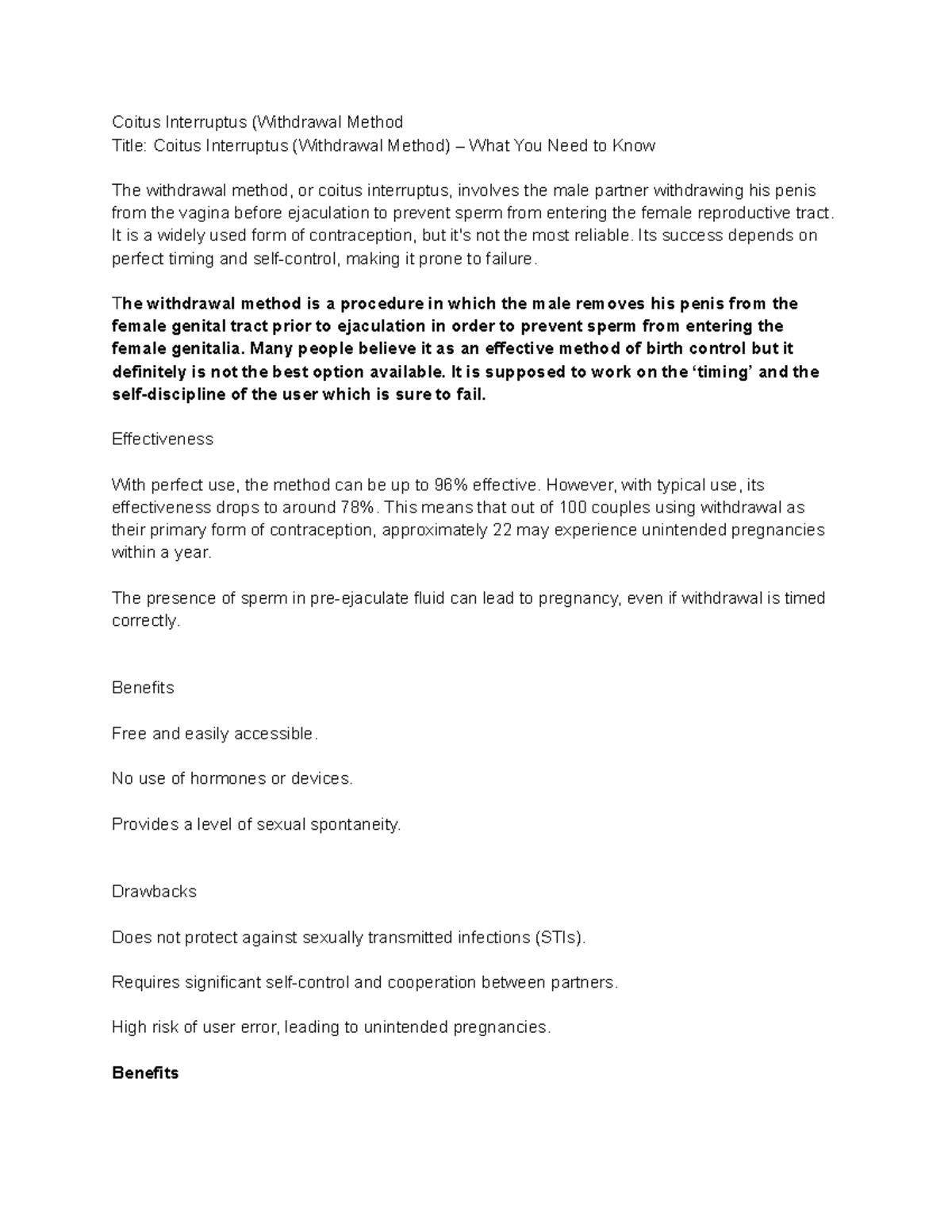 Untitled document - njbNJsnsn - Coitus Interruptus (Withdrawal Method ...