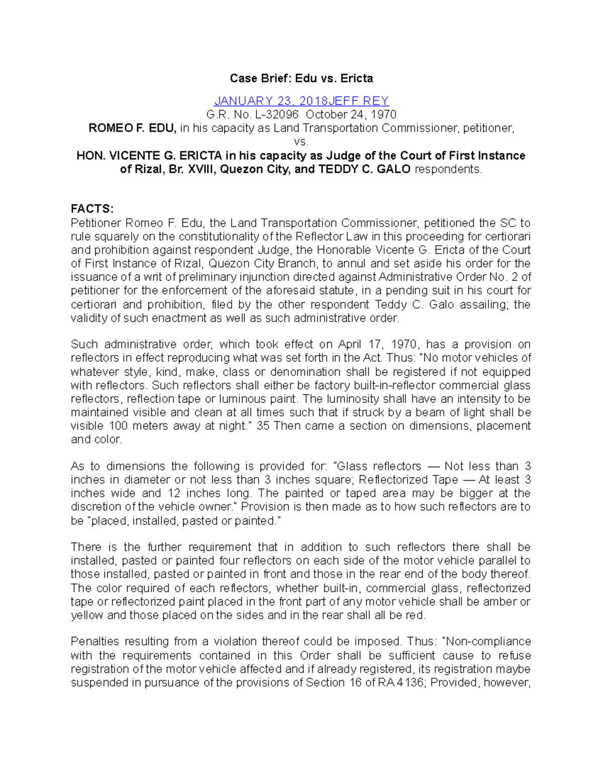 2. ND Edu v. Ericta, G.R. No. L-32096, 24 October 1970, 146 Phil. 469 ...