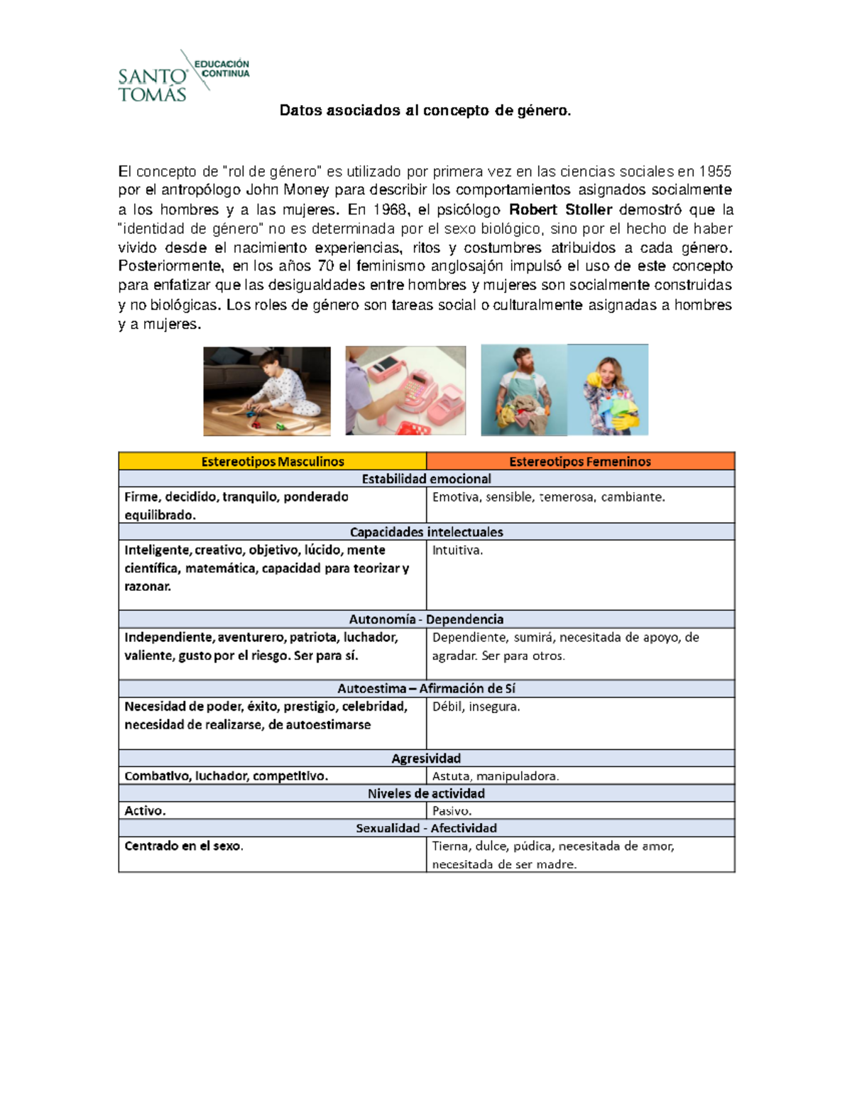 Datos asociados al concepto de género - El concepto de “rol de género ...