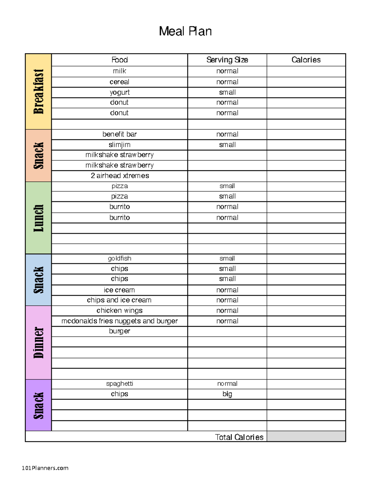Meal Plan Log-1-1 - dfg - 101Planners Meal Plan Breakfast Food Serving ...