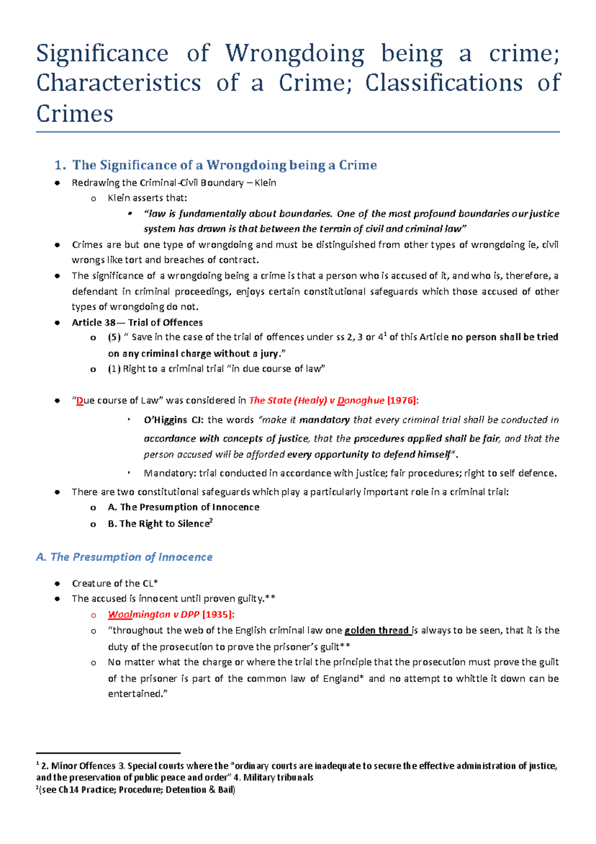Irish Criminal Law - Significance of Wrongdoing being a crime ...