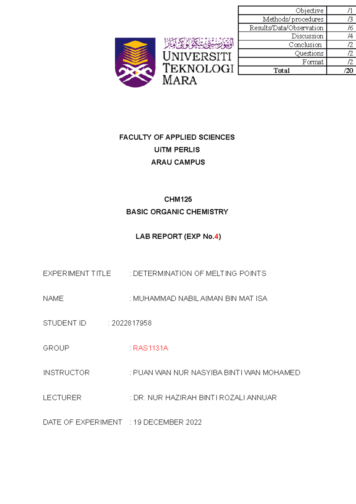 Lab Report 4 - send - FACULTY OF APPLIED SCIENCES UiTM PERLIS ARAU ...