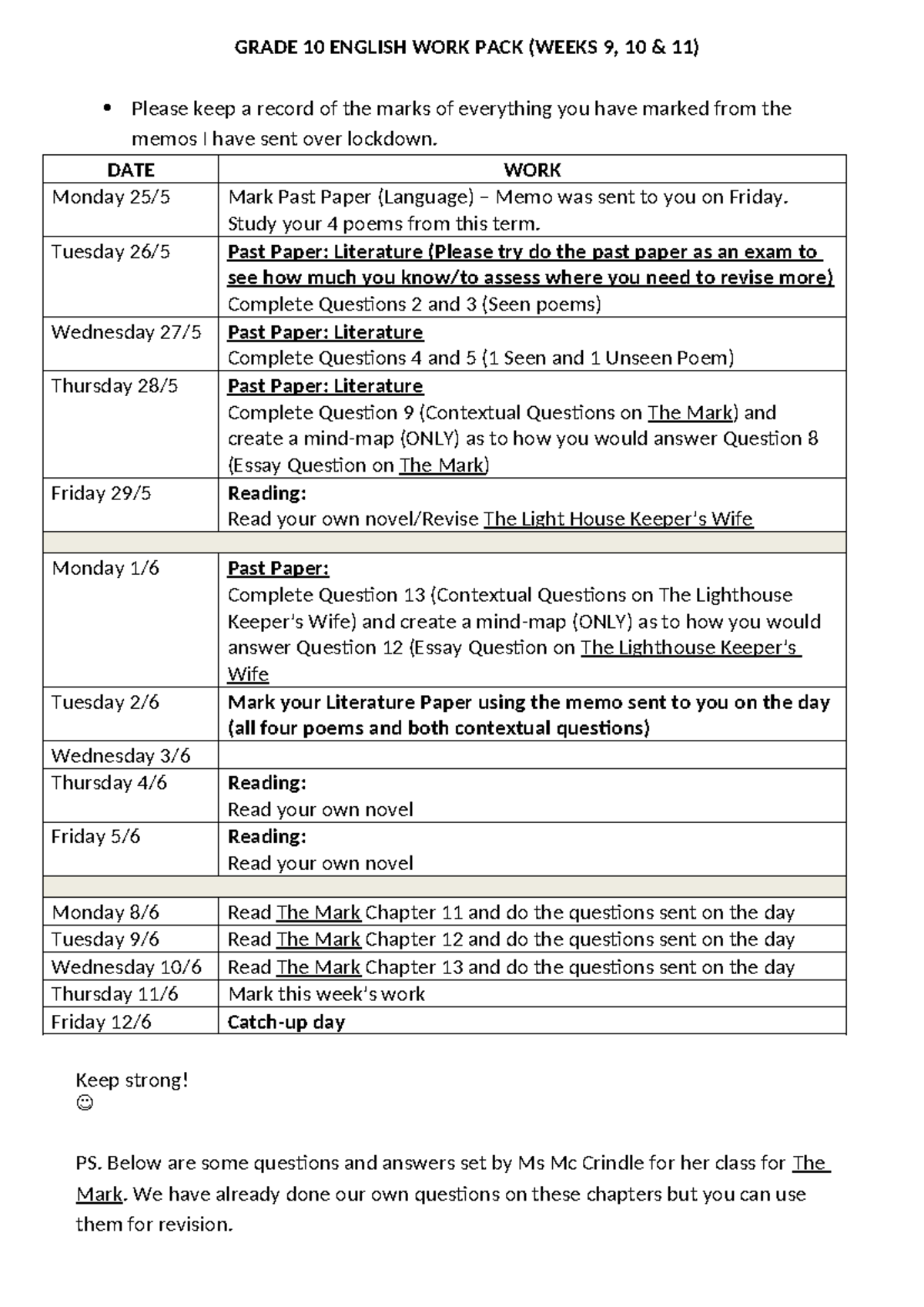 Gr 10 English LBW Weeks 9 11 - GRADE 10 ENGLISH WORK PACK (WEEKS 9, 10 ...