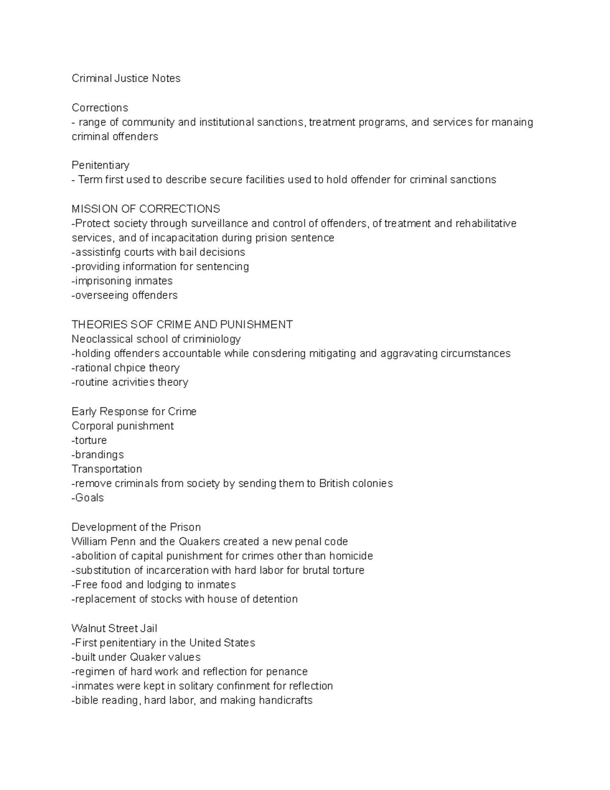 Criminal justice Correction System notes - Criminal Justice Notes ...
