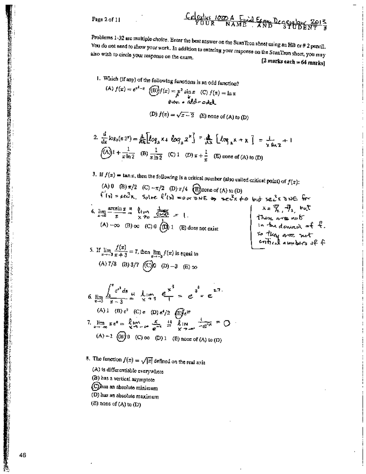 Final 2013 Solutions - midterm - calc1000 - Studocu Final 2013 Solutions - midterm - calc1000 - Studocu