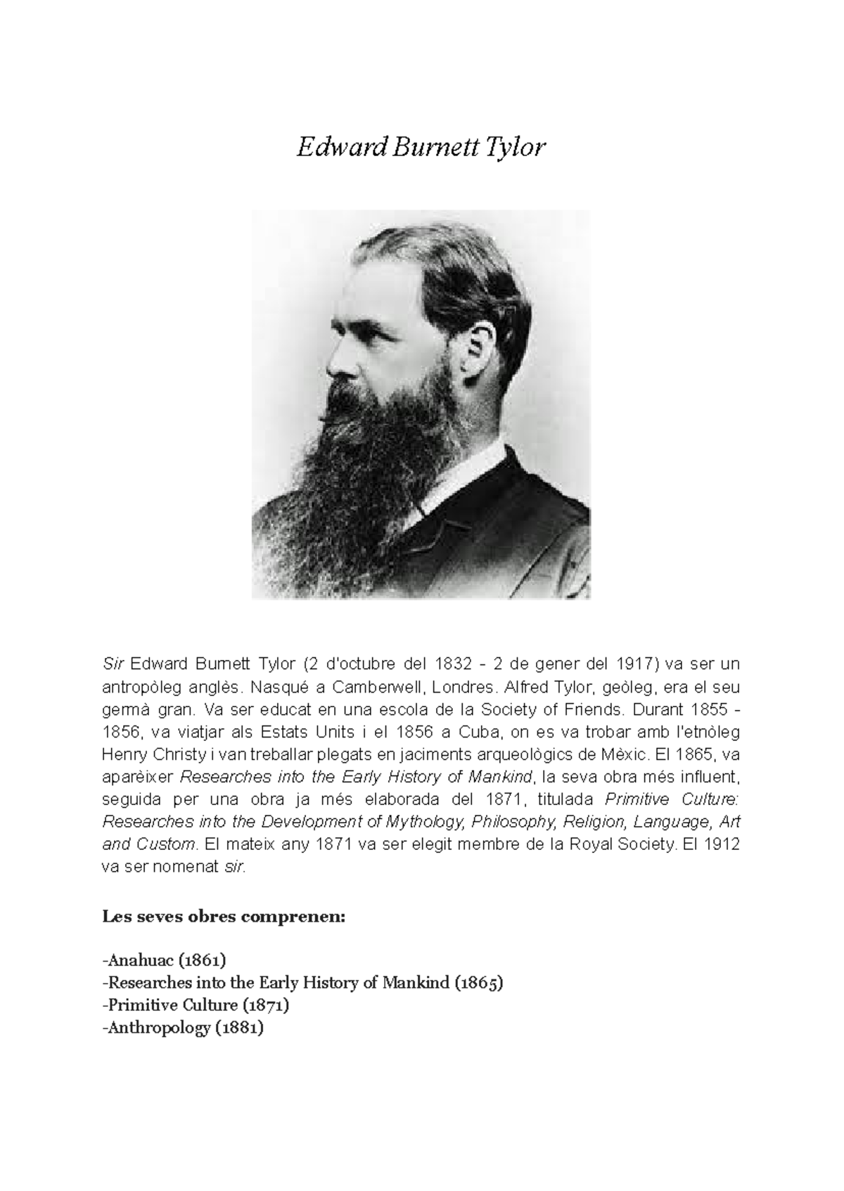Estudiosos de la religió - Edward Burnett Tylor Sir Edward Burnett ...