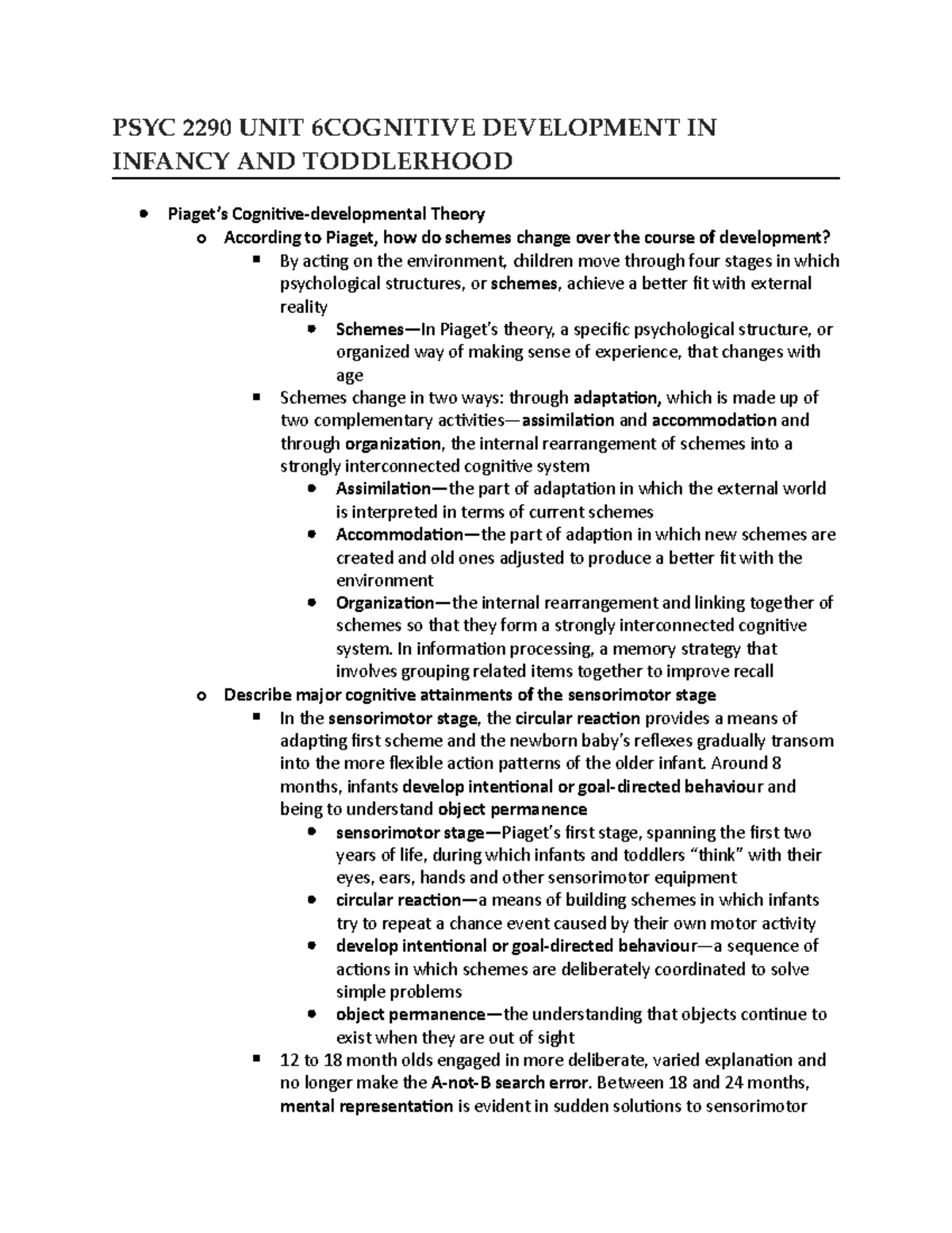 Chap 6 - cognitive developmental - Children and Their Development - PSYC 2290 UNIT 6COGNITIVE ...