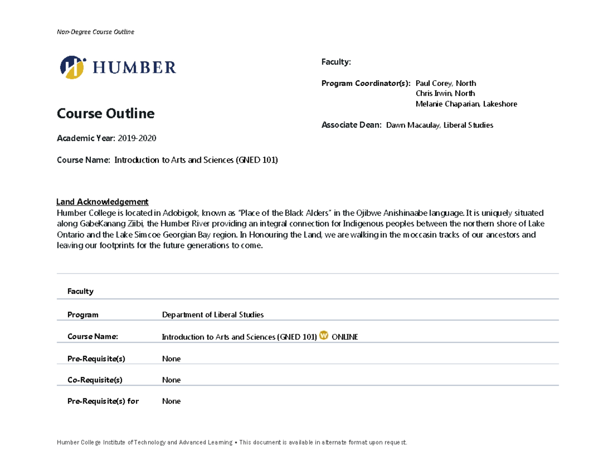 GNED 101 course outline 2020 - Course Outline Academic Year: 2019 ...