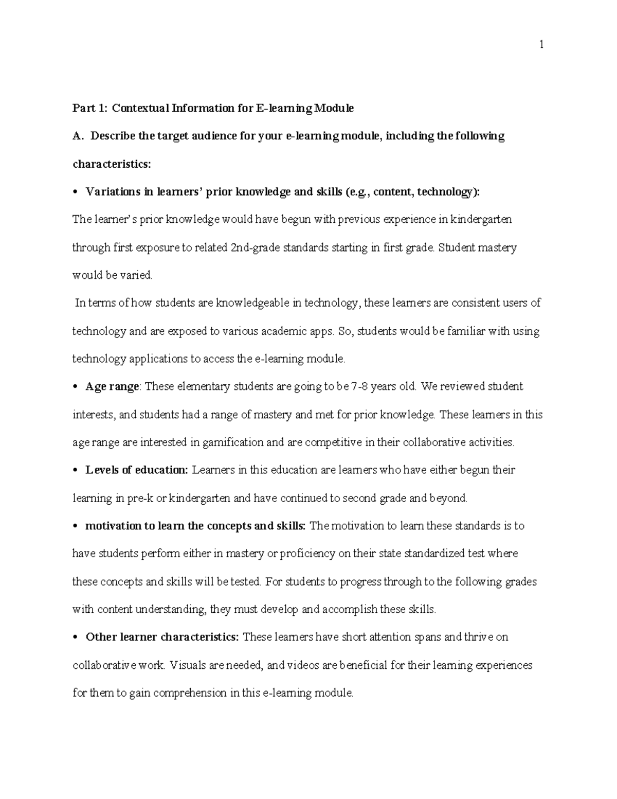 D299 Task 1edit - New Version - Part 1: Contextual Information for E-learning Module A. Describe ...