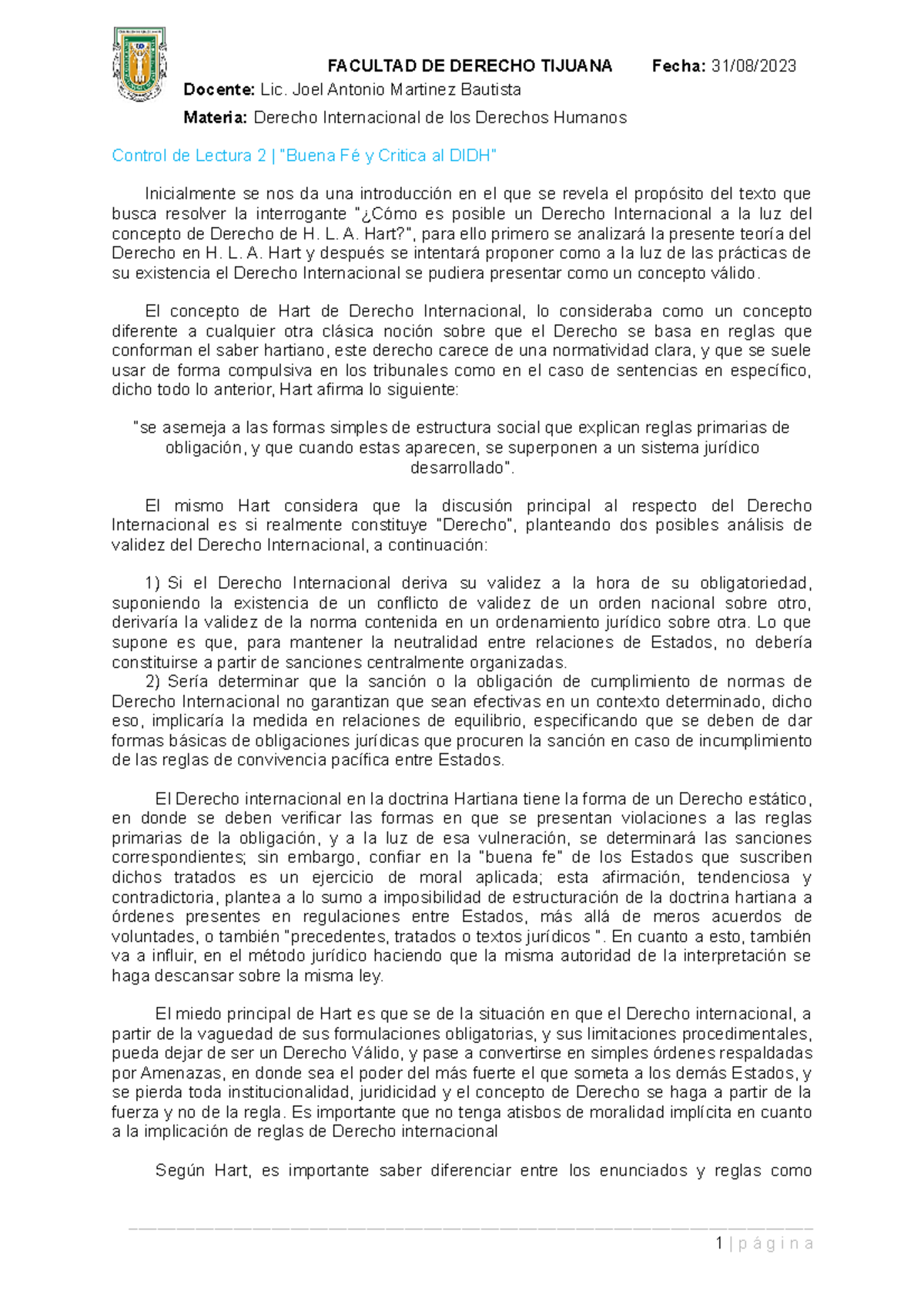 Reporte de lectura 2, Buena fe, Montes Trujillo, 606 - FACULTAD DE ...