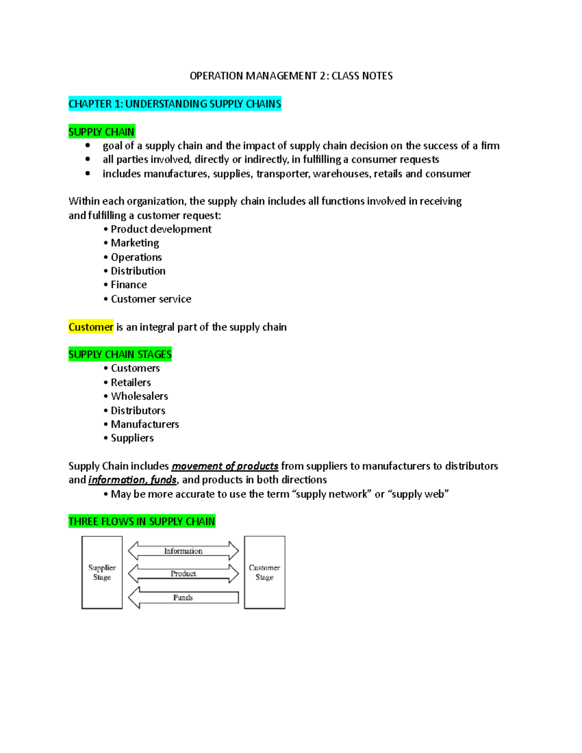 Operation Management 2 - OPERATION MANAGEMENT 2: CLASS NOTES CHAPTER 1 ...