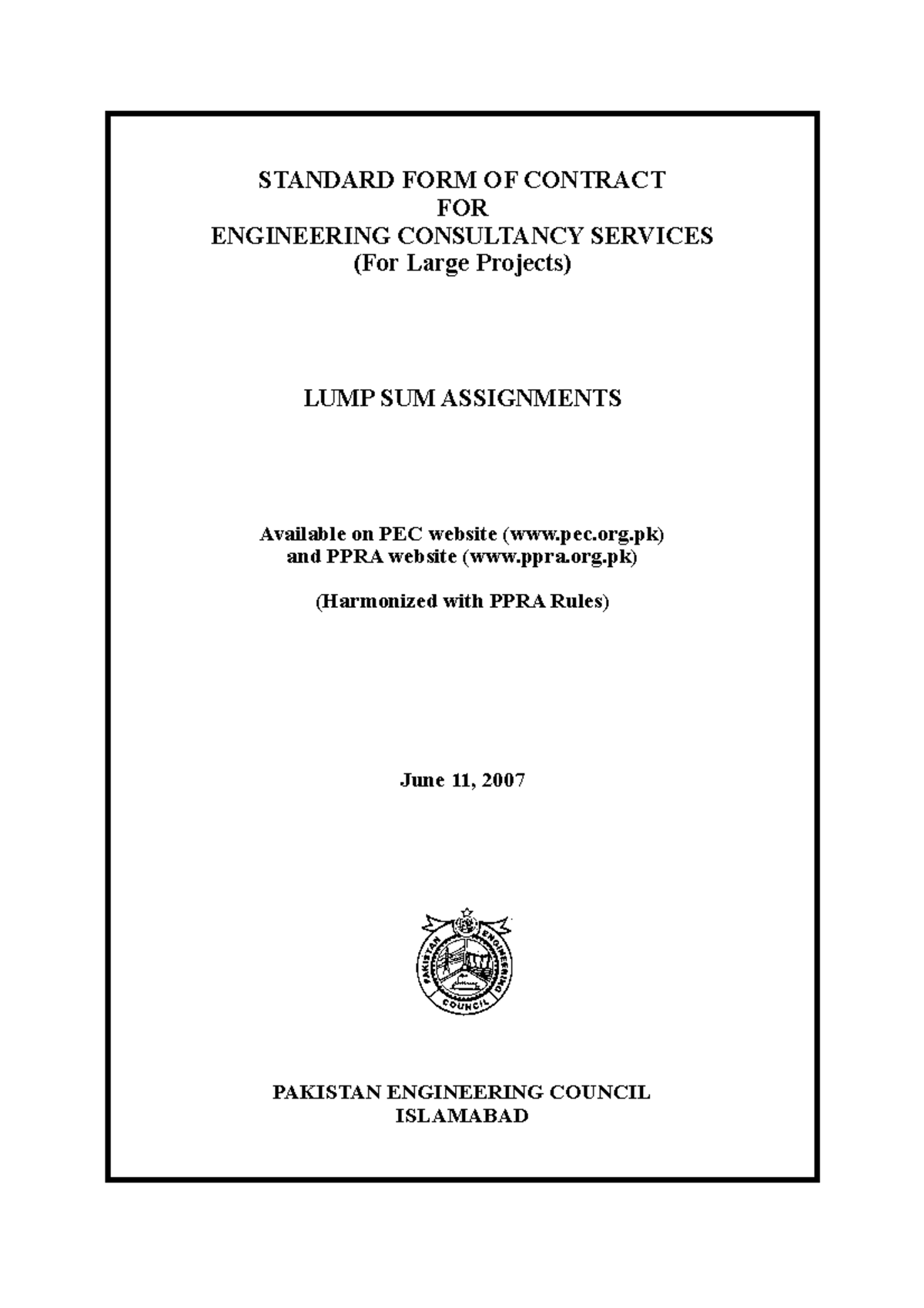 Consultancy Services (Lump Sum Assignment) - STANDARD FORM OF CONTRACT ...