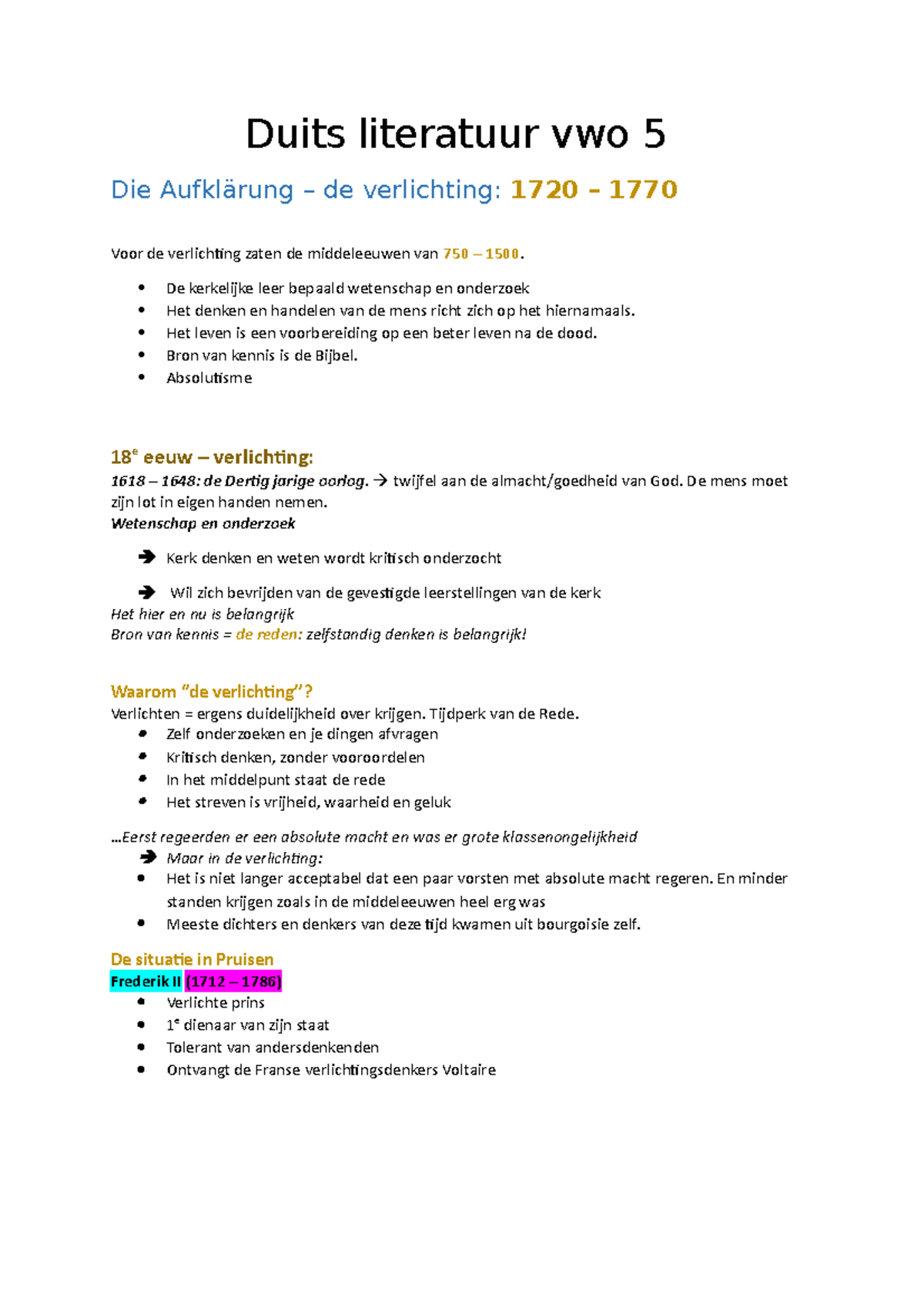 Duits literatuur vwo 5 - dfghj - Duits literatuur vwo 5 Die Aufklärung ...