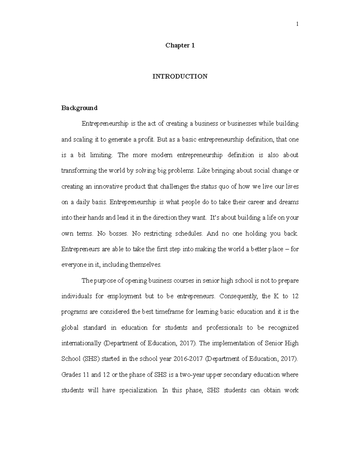 Chapter 1 - lesson - Chapter 1 INTRODUCTION Background Entrepreneurship ...