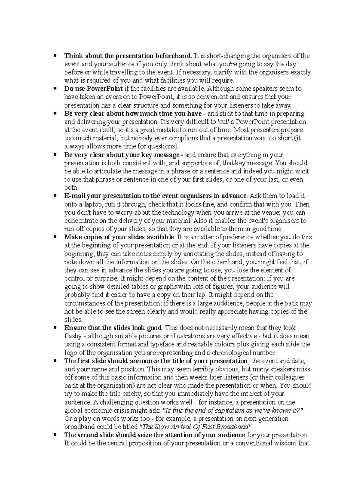 How to make a presentation 2 - Think about the presentation beforehand ...