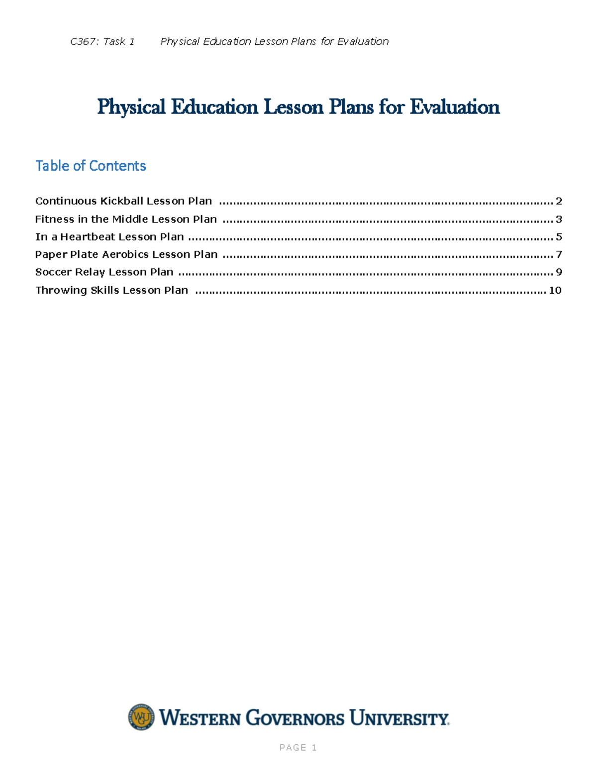 Physical Education Lesson Plans for Evaluation - - Studocu