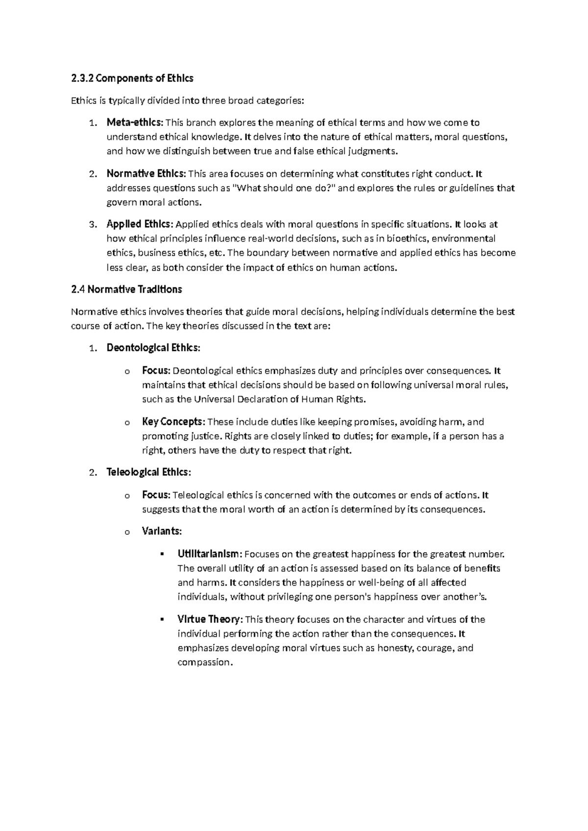 Ethics-Unit1 - Ethics - 2.3 Components of Ethics Ethics is typically ...