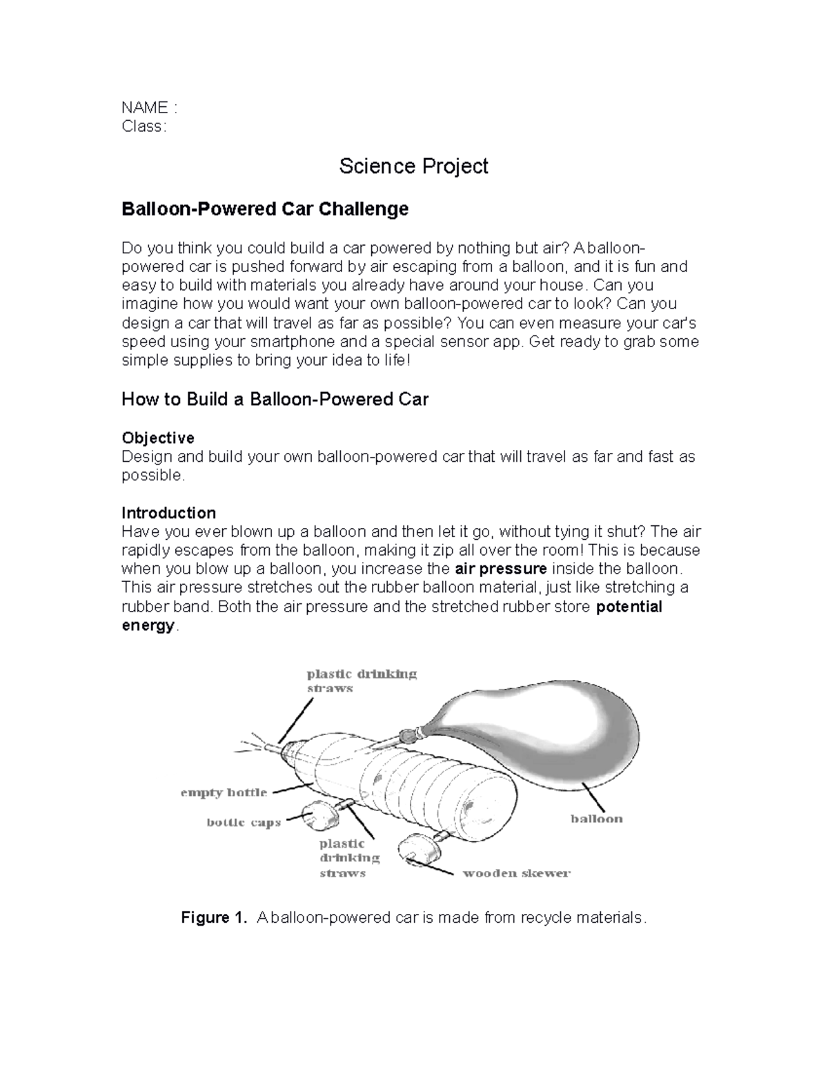Balloon car - NAME : Class: Science Project Balloon-Powered Car ...