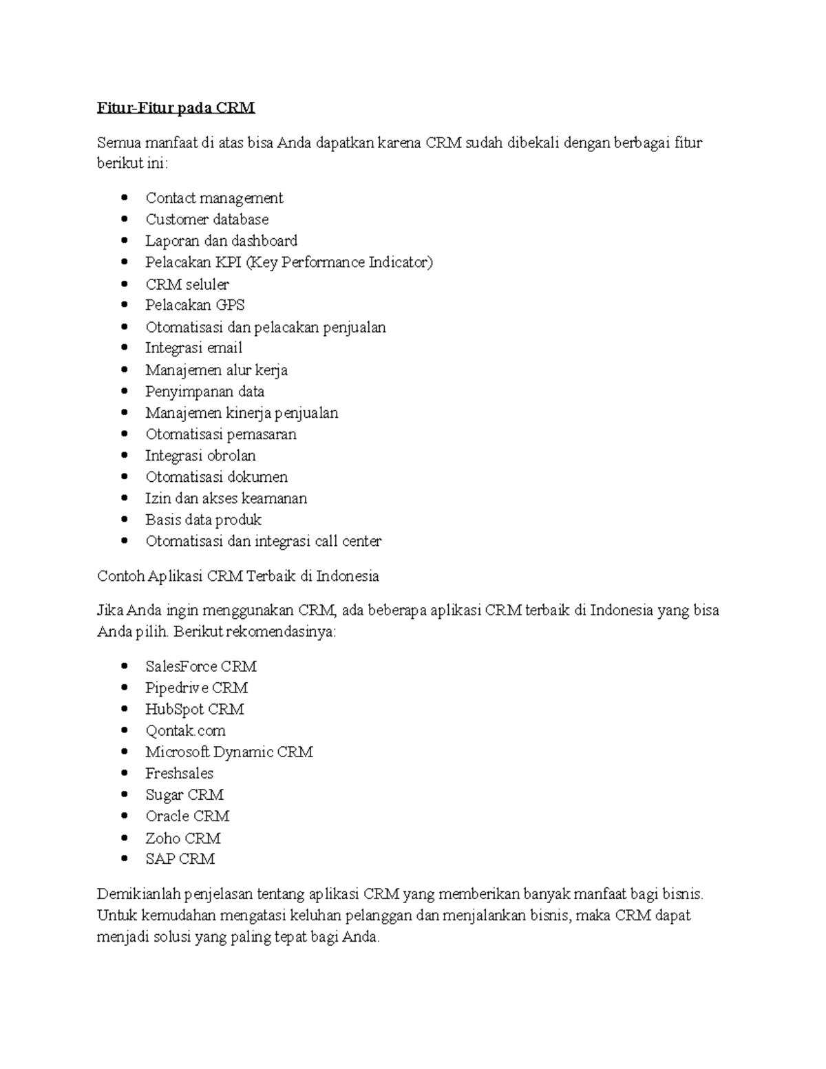 Fitur Customer Relationship Management - Fitur-Fitur pada CRM Semua ...