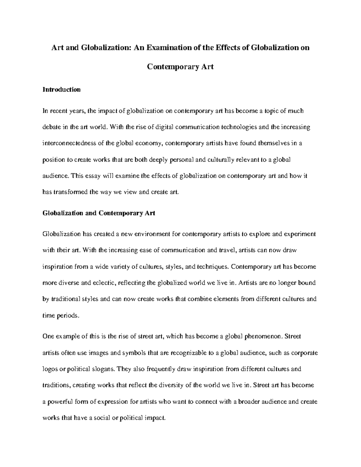 An examination of the effects of globalization on contemporary art pdf ...