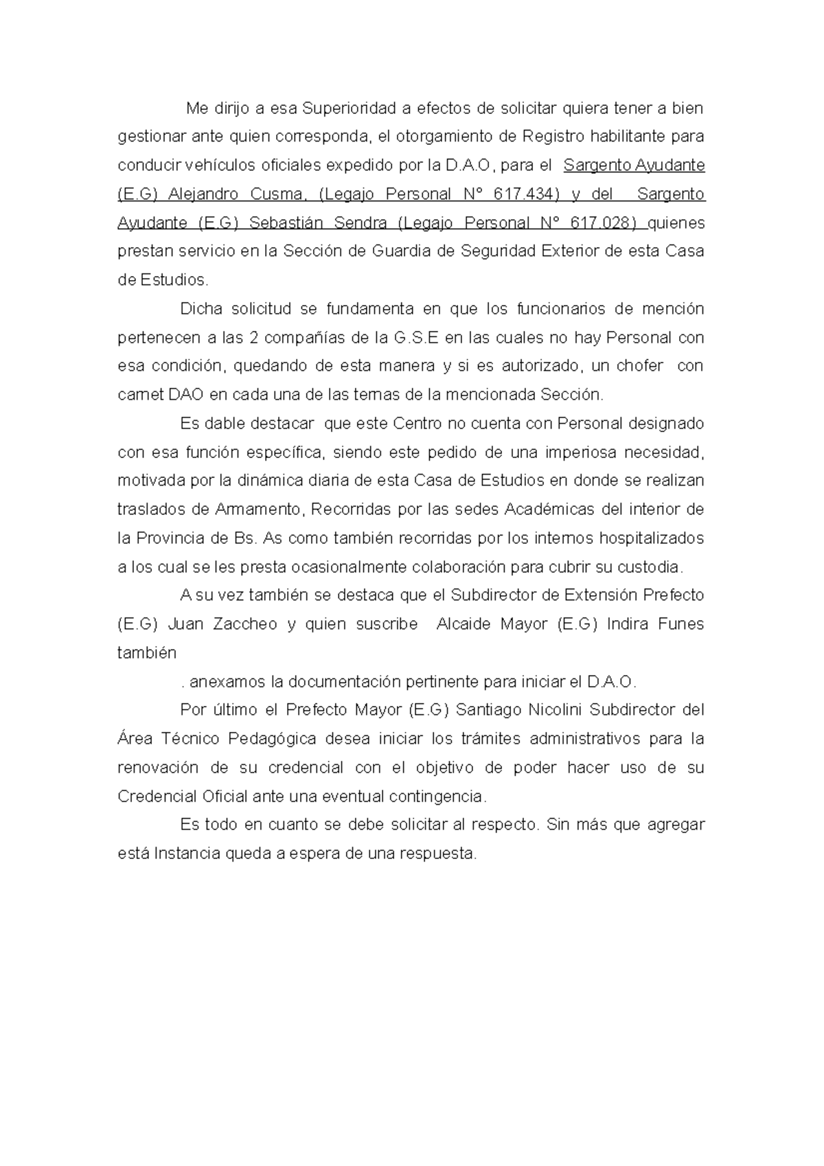 Pedido Daeo 2 - aasdas - Me dirijo a esa Superioridad a efectos de ...