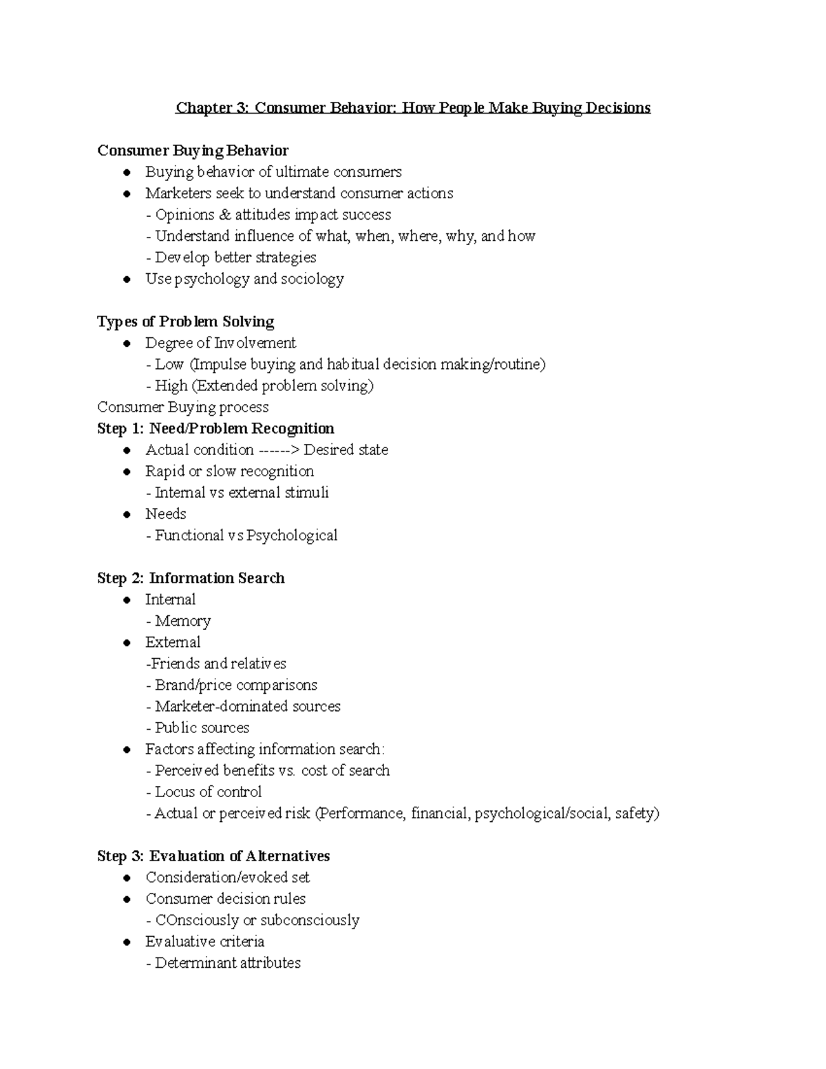 Chapter 3 Notes - Chapter 3: Consumer Behavior: How People Make Buying ...
