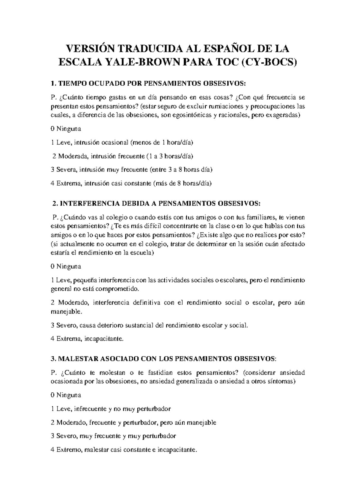 Escala Yale-Brown para el Trastorno Obsesivo Compulsivo (Y-BOCS) - IJ ...