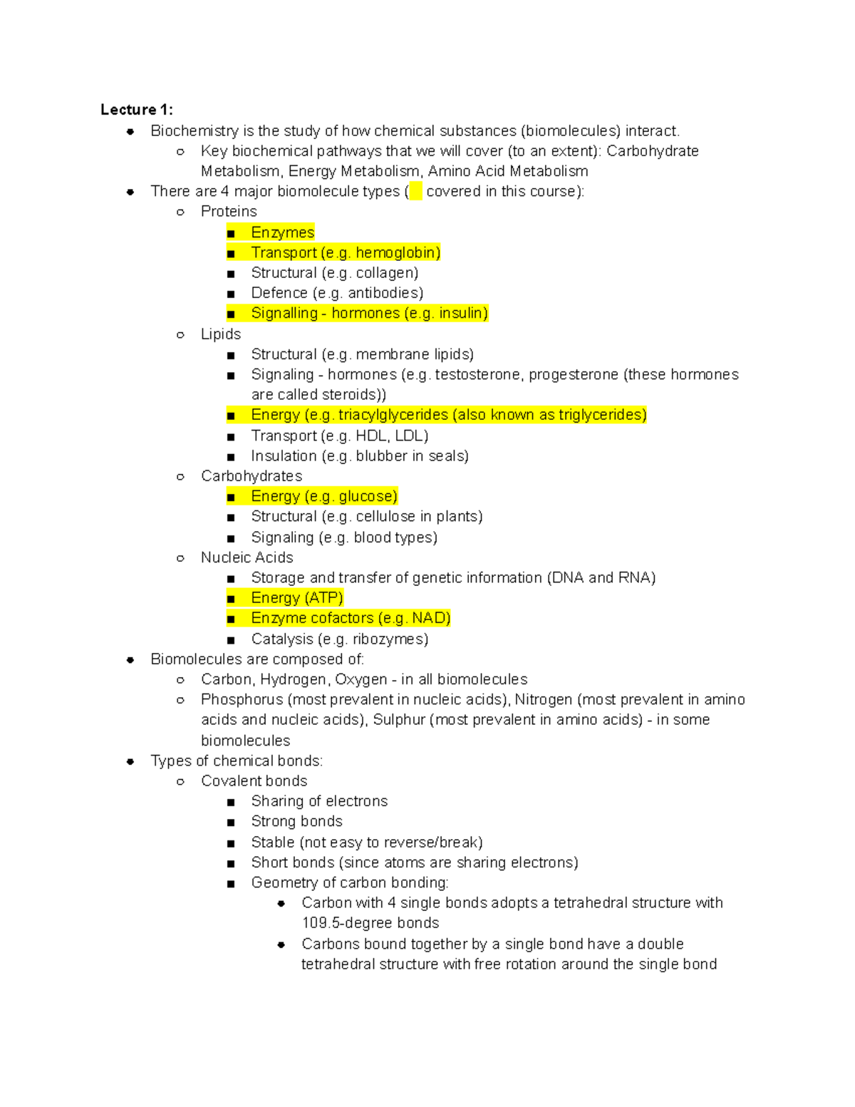 BIOC 202 Lecture 1 Notes (W2023 T2) - Lecture 1: Biochemistry is the ...