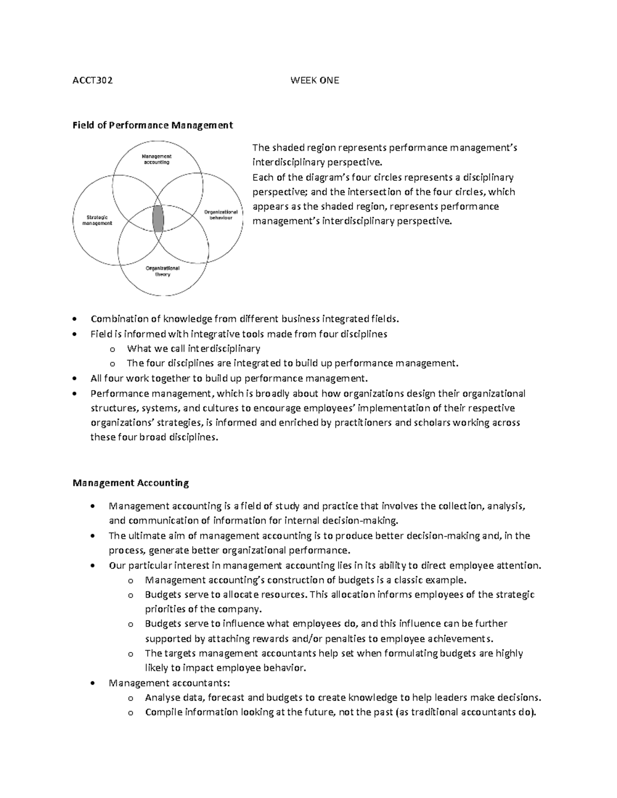 ACCT302 Open Book Notes (Cheat Sheet) - ACCT302 WEEK ONE Field of ...