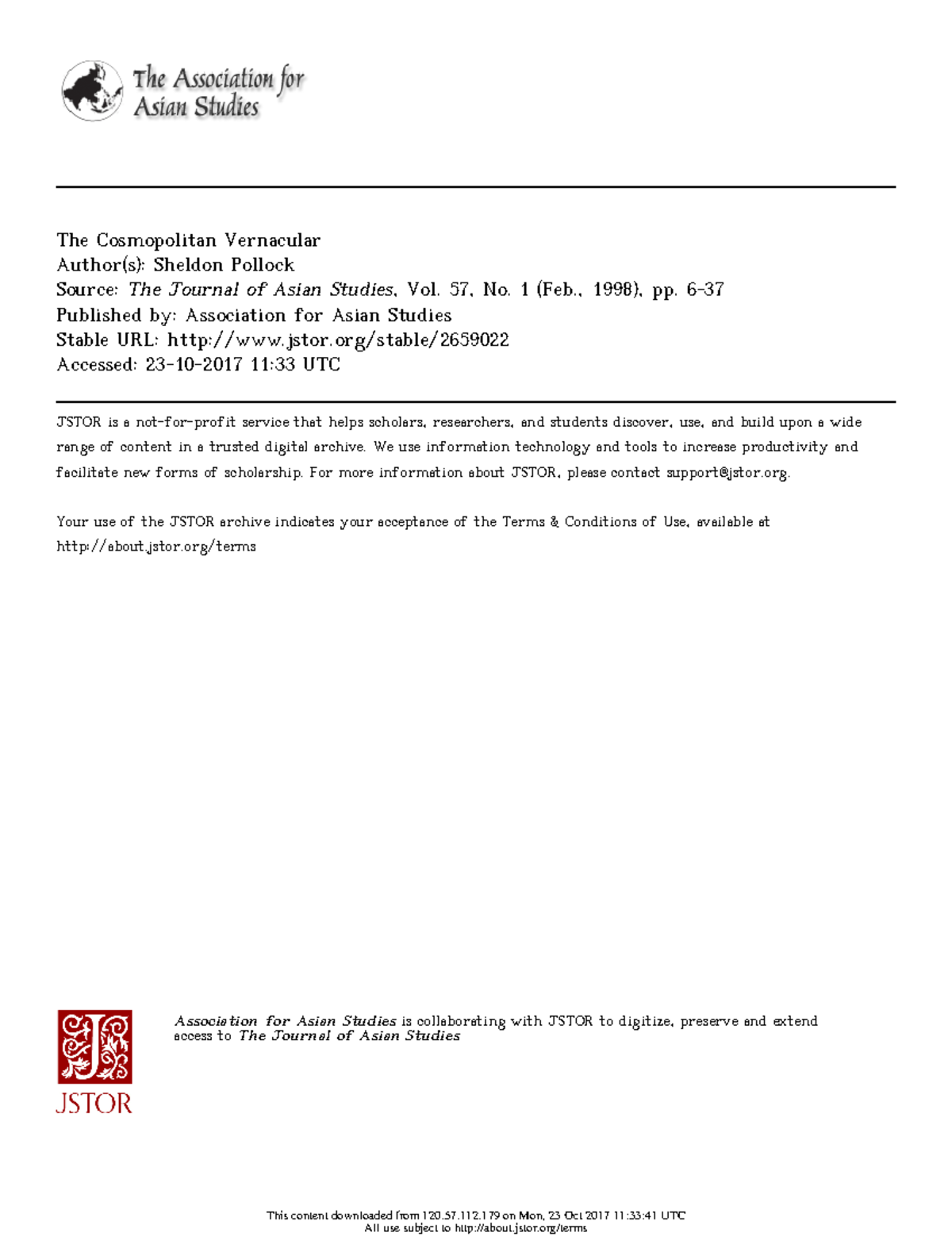 Pollock vernacular - The Cosmopolitan Vernacular Author(s): Sheldon ...