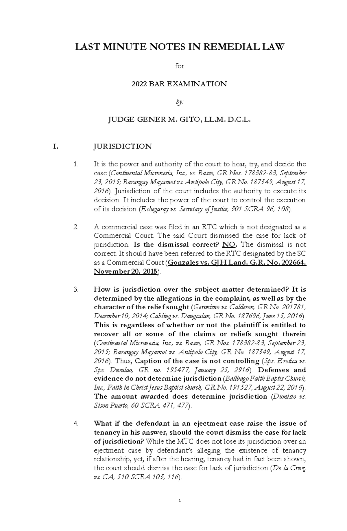 2022 Judge GITO Notes IN Remedial LAW - LAST MINUTE NOTES IN REMEDIAL ...