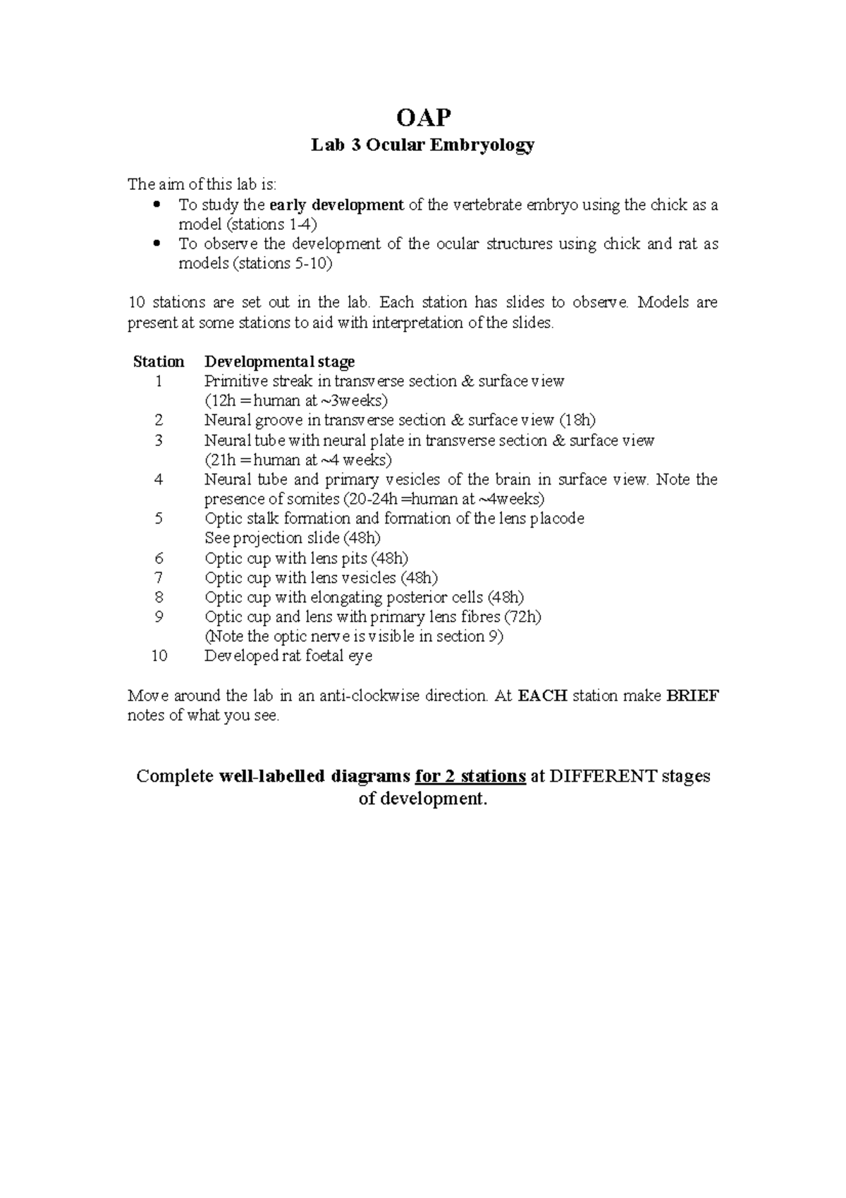 Ophthalmic Anatomy and Physiology A- Lab 3 Embryology Lab Handout - OAP ...